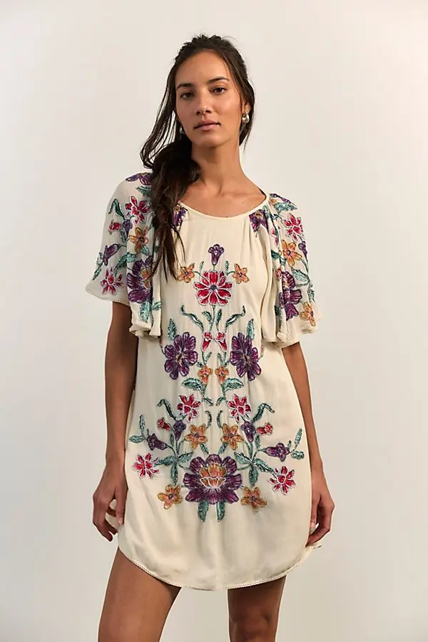 Free People Embellished Floral Mini Dress - Tea Combo