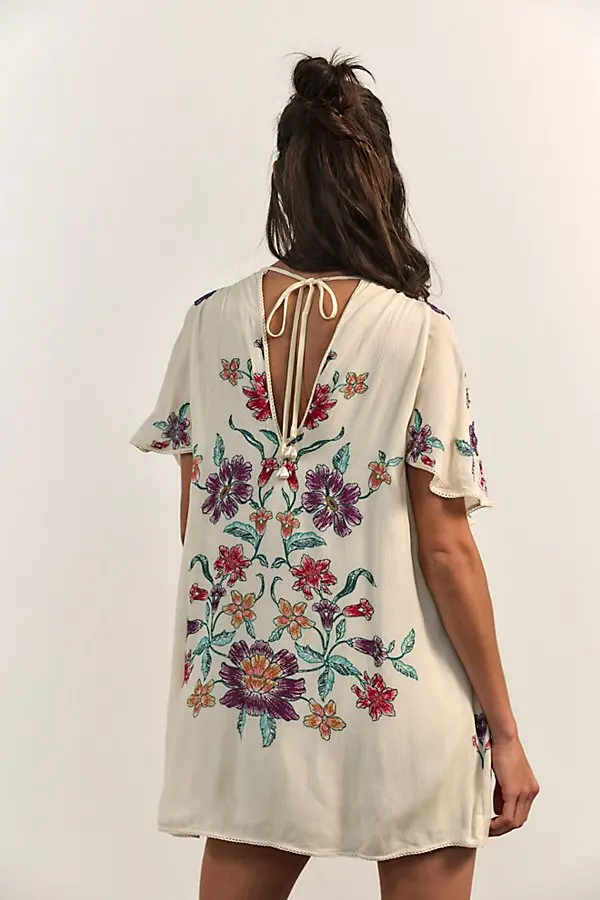 Free People Embellished Floral Mini Dress - Tea Combo
