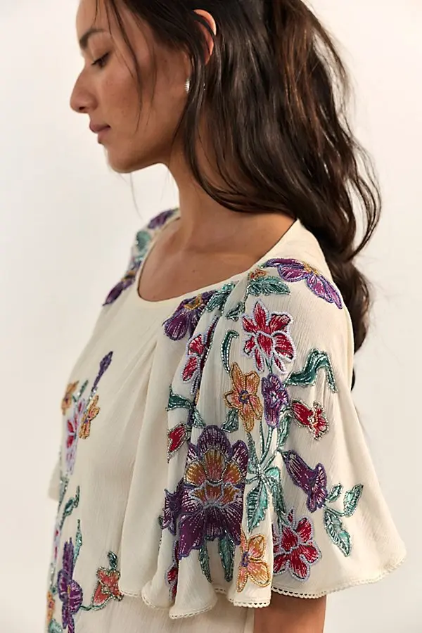 Free People Embellished Floral Mini Dress - Tea Combo