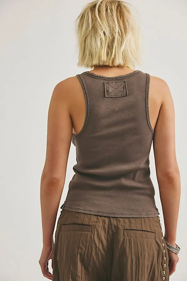 We The Free Ryder Ribbed Tank Top With Scallop Trim - Double Espresso