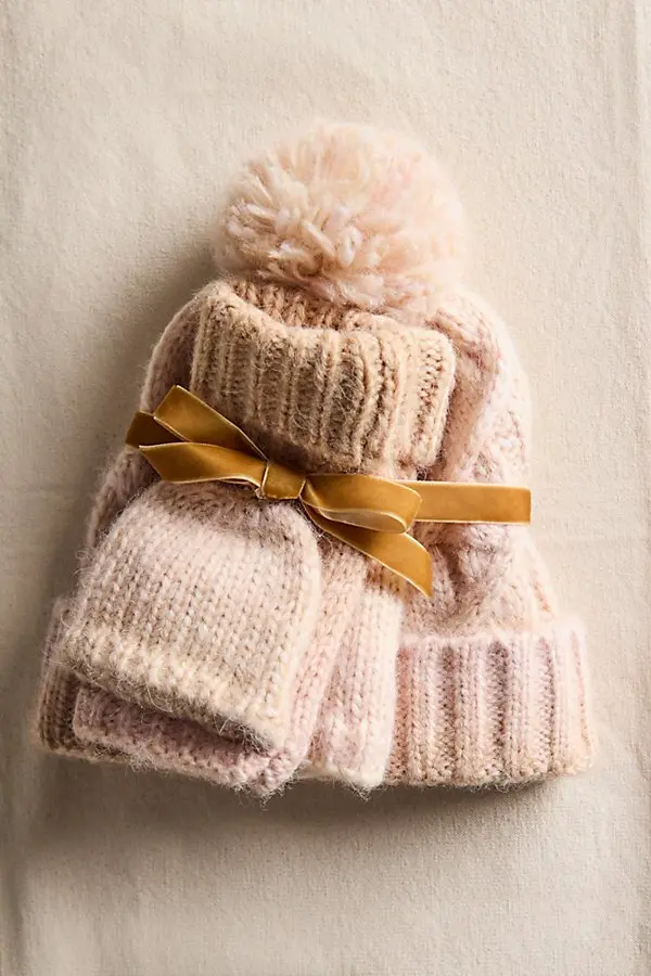 Free People Knitted Hat And Glove Set