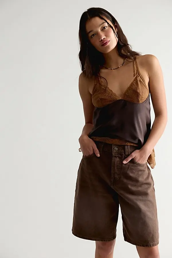INTIMATELY Draped Satin Cami With Lace Trim - Golden Fudge Combo