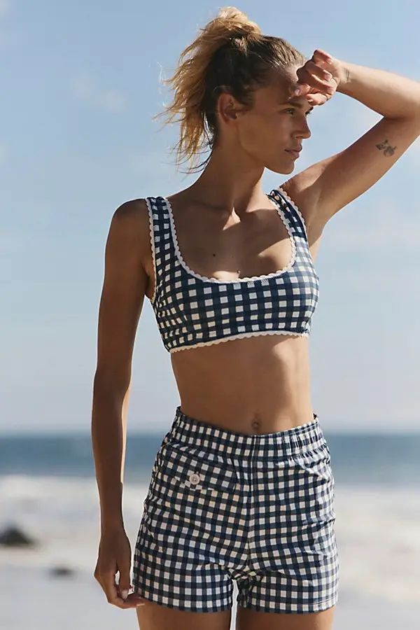 HAMMIES Cabana Boyshort Swim Trunks - Navy Gingham