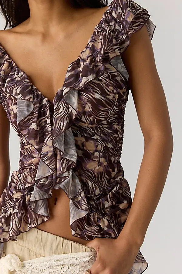 Free People Blythe Printed Ruffled Top - Marble Combo