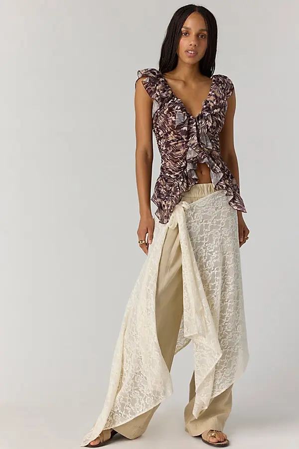 Free People Blythe Printed Ruffled Top - Marble Combo