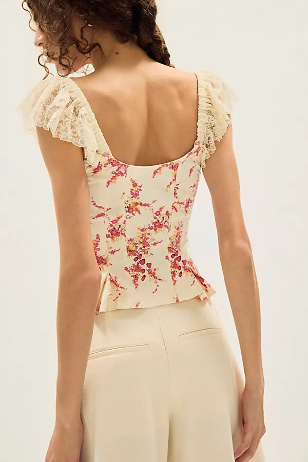 Free People Bonnie Lace Trim Floral Corset Top - Tea Combo