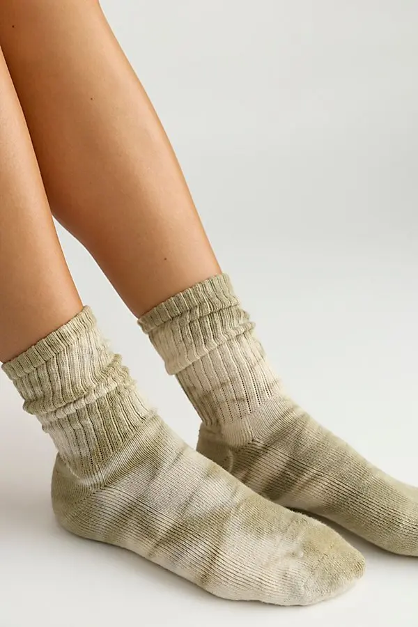 AMERICAN TRENCH Natural Tie-dyed Crew Socks - Olive