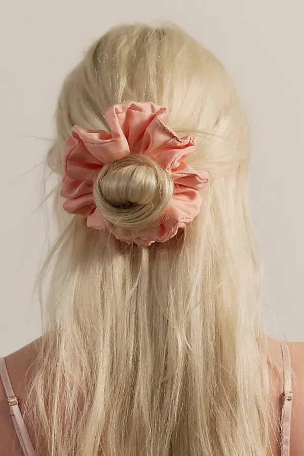 Free People Leni Silk Scrunchie - Peach