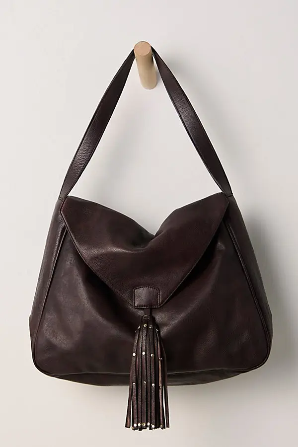 Free People Layla Leather Messenger Bag With Tassel Detail - Espresso