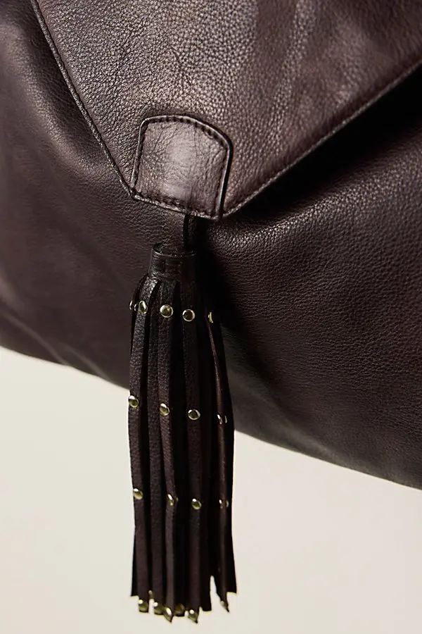 Free People Layla Leather Messenger Bag With Tassel Detail - Espresso
