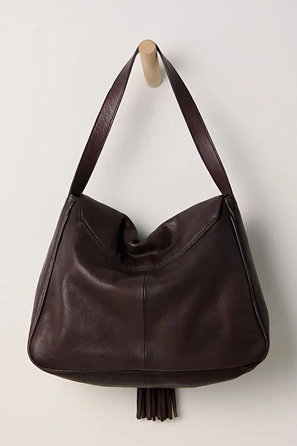 Free People Layla Leather Messenger Bag With Tassel Detail - Espresso