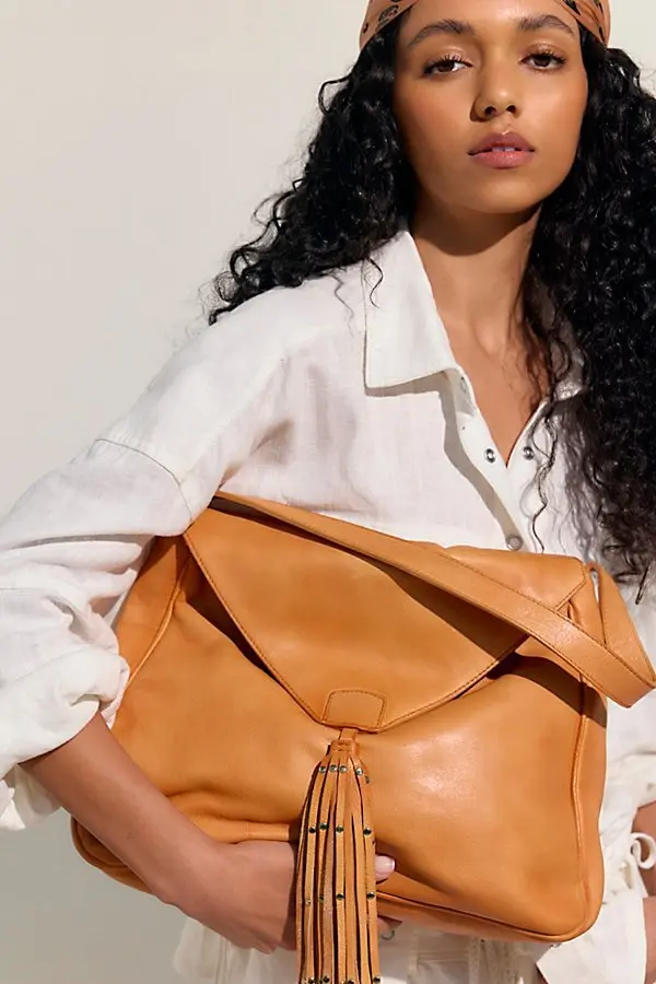 Free People Layla Leather Messenger Bag - Orange