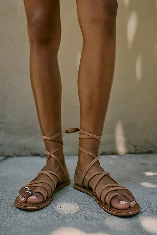 FP COLLECTION Suede Wrap Sandals - Tan