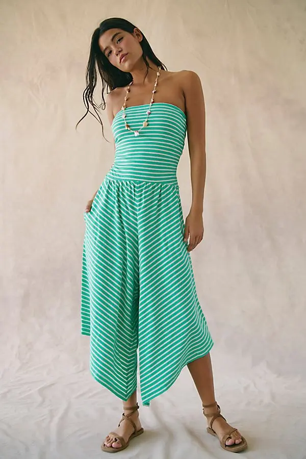 Free People Daley Stripe Tube Jumpsuit - Fern Combo