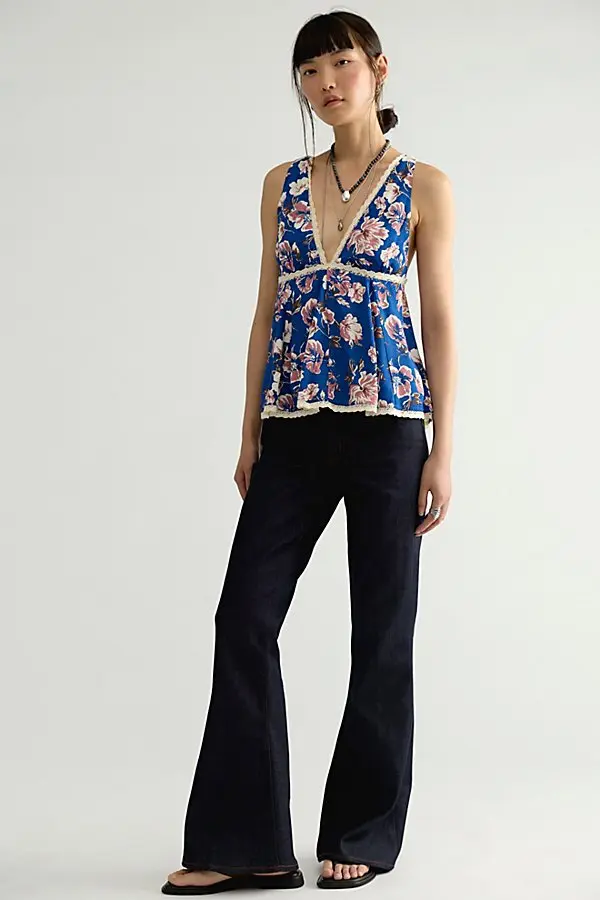 Free People Rome Printed Halter Neck Tank Top - Navy Combo