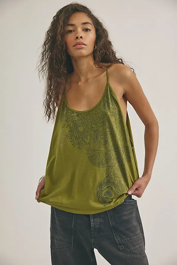 Free People Heirloom Tank Top - Olive Combo