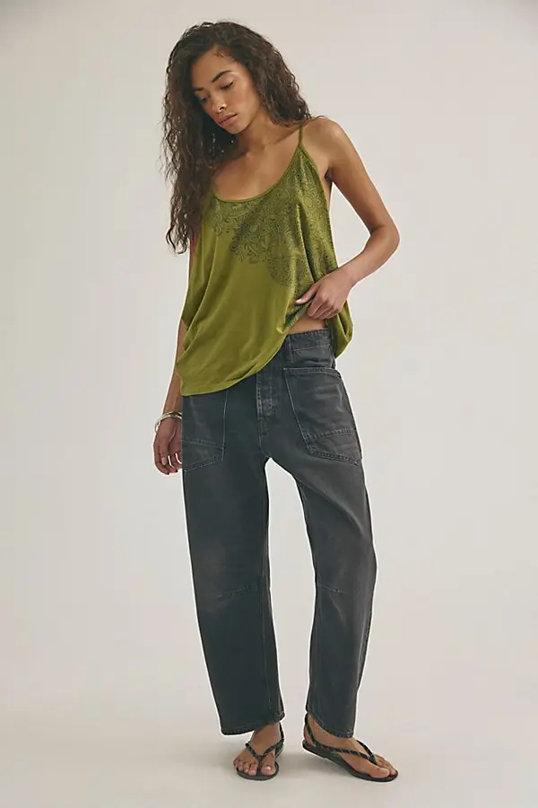 Free People Heirloom Tank Top - Olive Combo