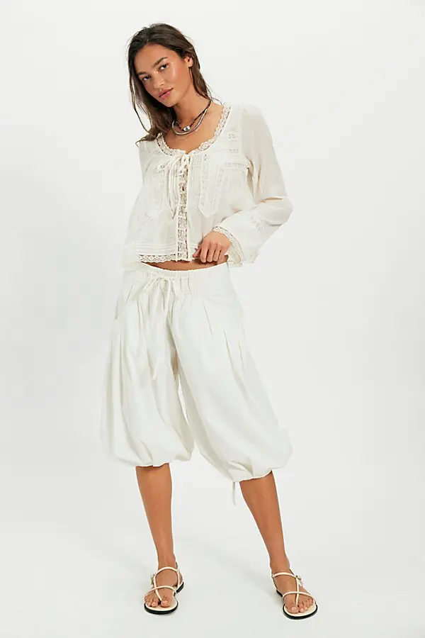 Free People Forevermore Long-sleeve Top With Lace Trim - Ivory