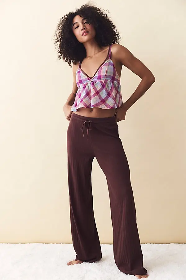 INTIMATELY Pointelle Slim Flare Lounge Pants - Brunette