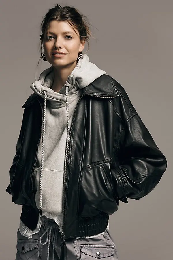We The Free Desert Moon Leather Bomber Jacket