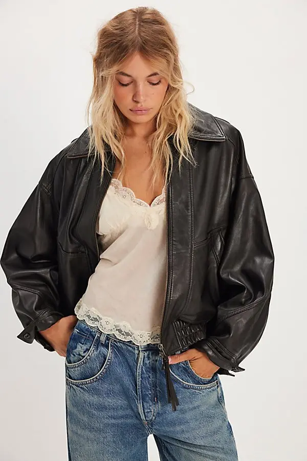 We The Free Desert Moon Leather Bomber Jacket