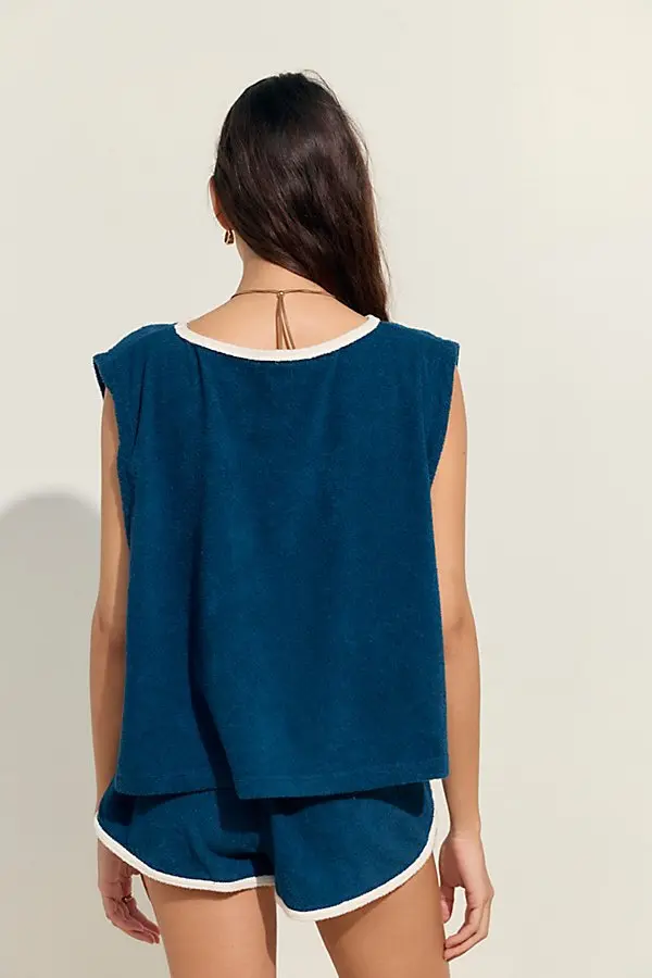 Free People Terry Muscle Tank And Micro Shorts Set - Poseidon