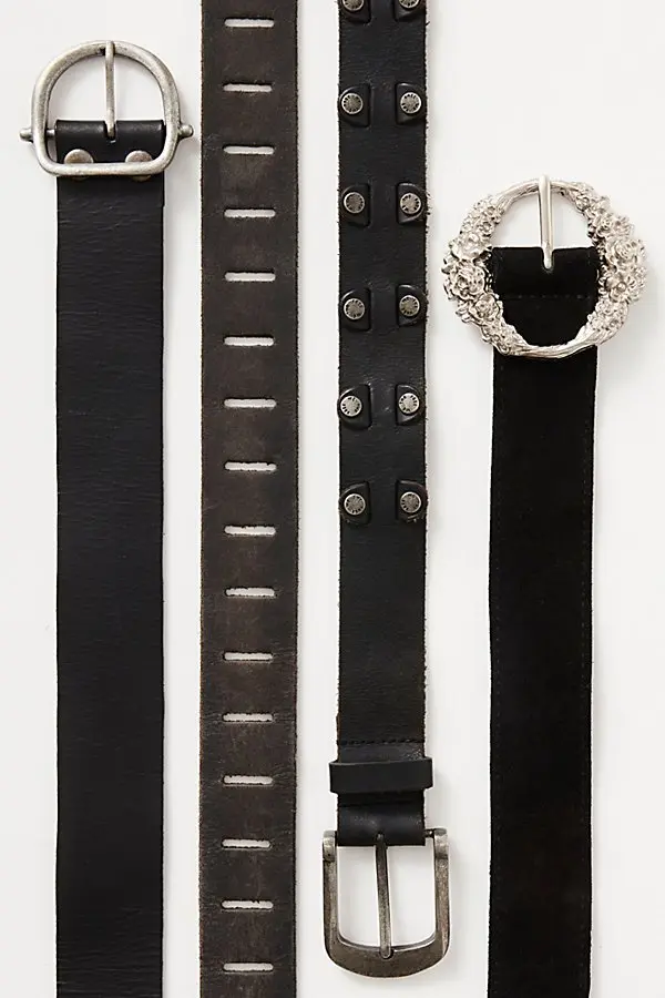 FP COLLECTION Sabine Suede Belt With Floral Buckle - Black