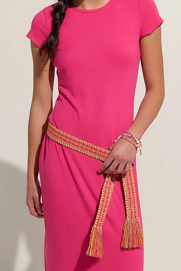 GUNAMUNA Woven Wrap Belt With Tie And Fringe Detail - Sunset Combo