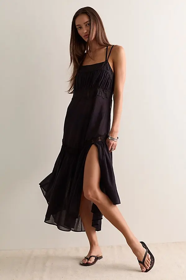 INTIMATELY Key To My Heart Cotton Midi Slip Dress - Black