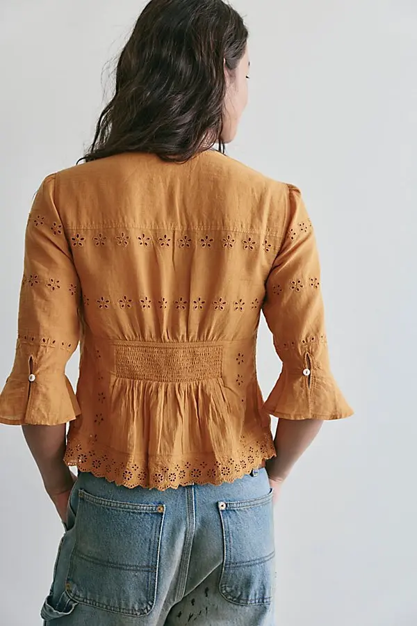 Free People Salone Eyelet Top - Bronzer