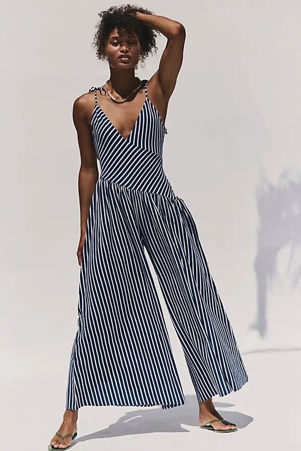 Free People Loen One Piece Striped Jumpsuit - Indigo Combo