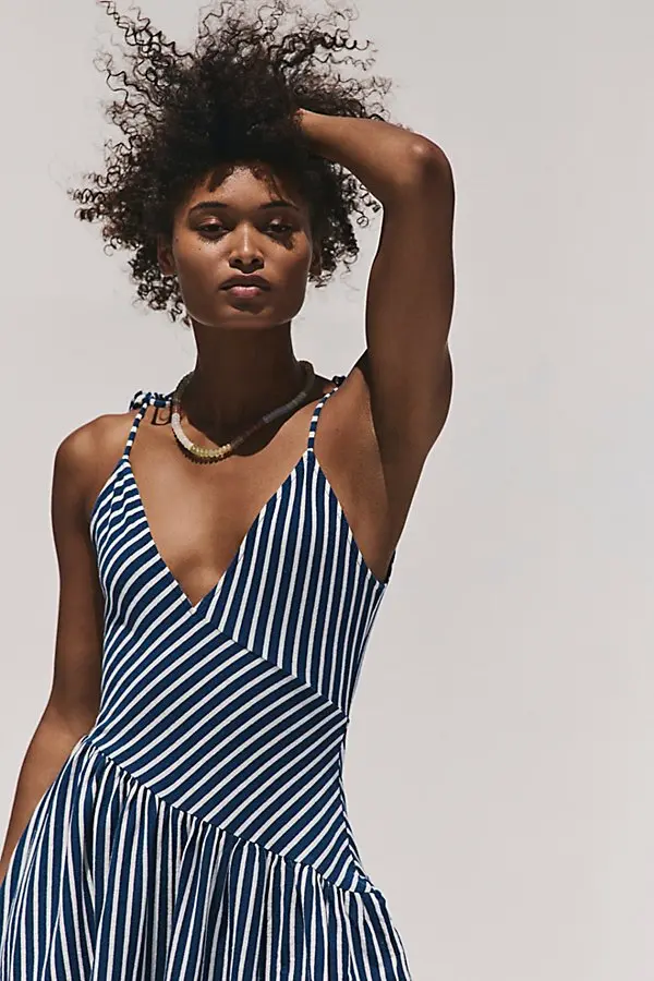 Free People Striped V-neck Wide-leg Jumpsuit