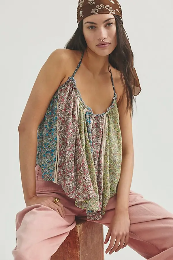 Free People Costa Printed Halter Neck Tank Top - Candy Combo