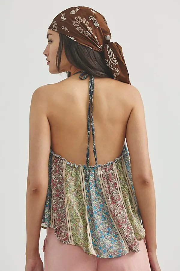 Free People Costa Printed Halter Neck Tank Top - Candy Combo