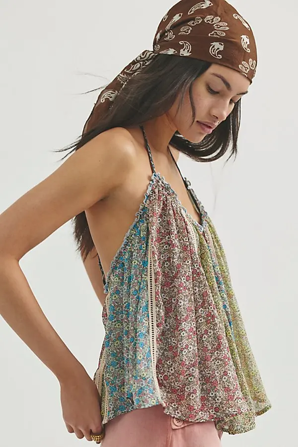 Free People Costa Printed Halter Neck Tank Top - Candy Combo