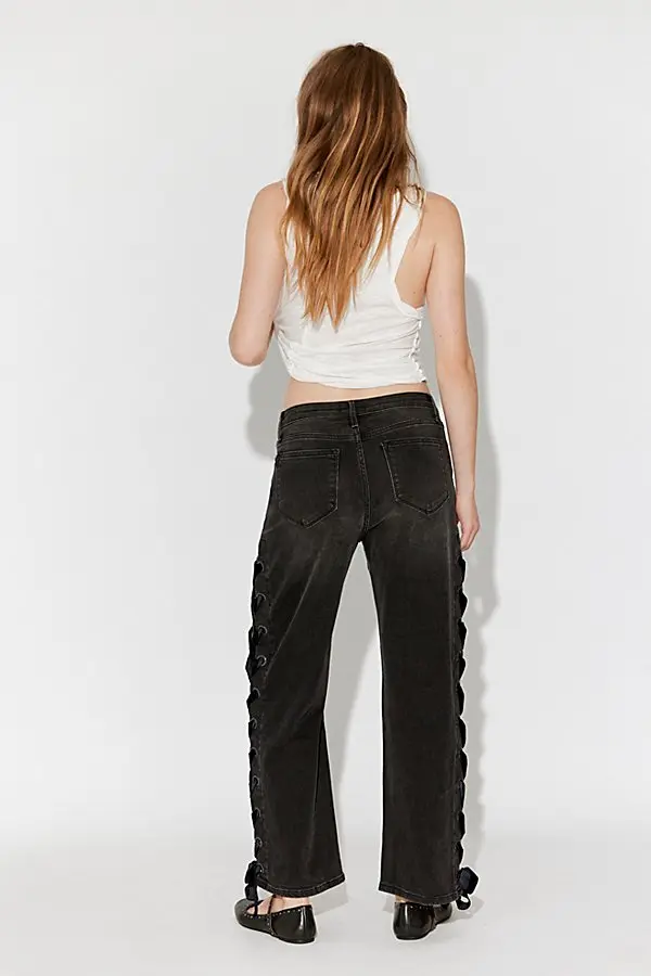 DRIFTWOOD Embellished Lace-up Straight Leg Jeans