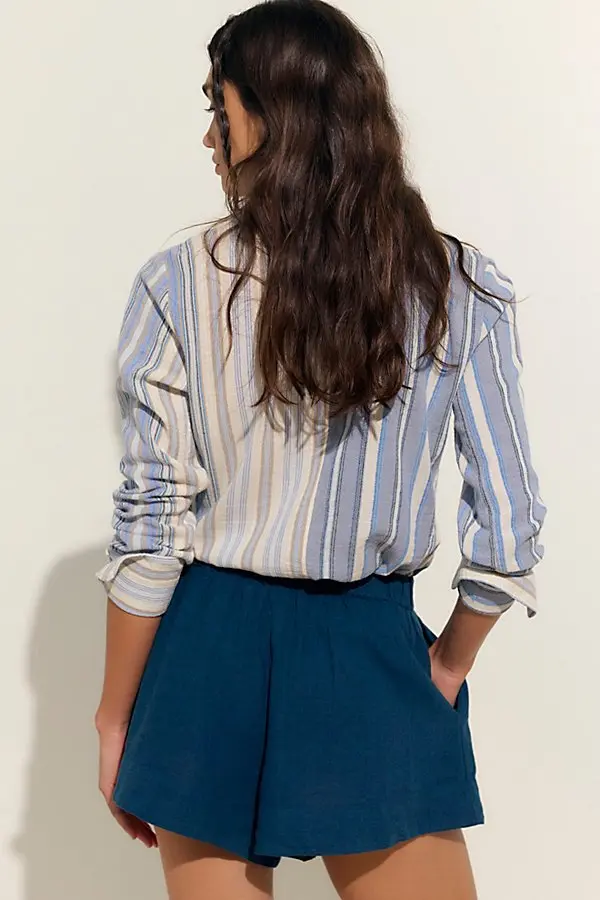 Free People Jetty Linen Shorts - Poseidon