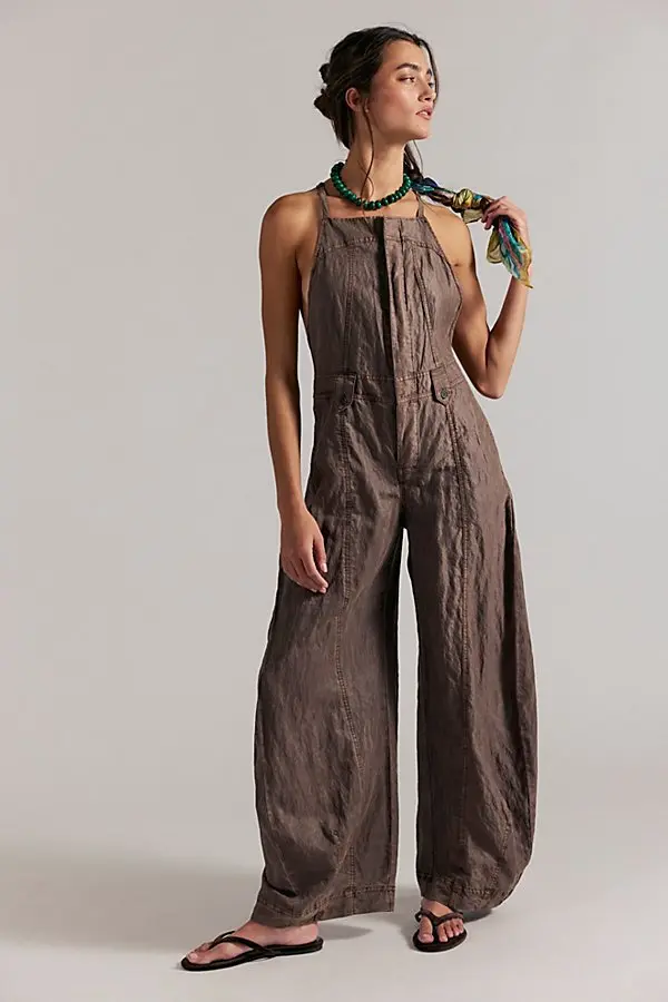 Free People Sylvia Barrel One-piece Jumpsuit - Double Espresso