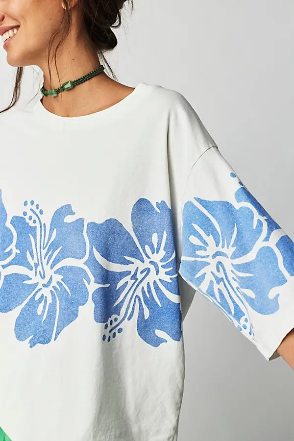 THE BUREAU Hibiscus Floral Print T-shirt - Blue