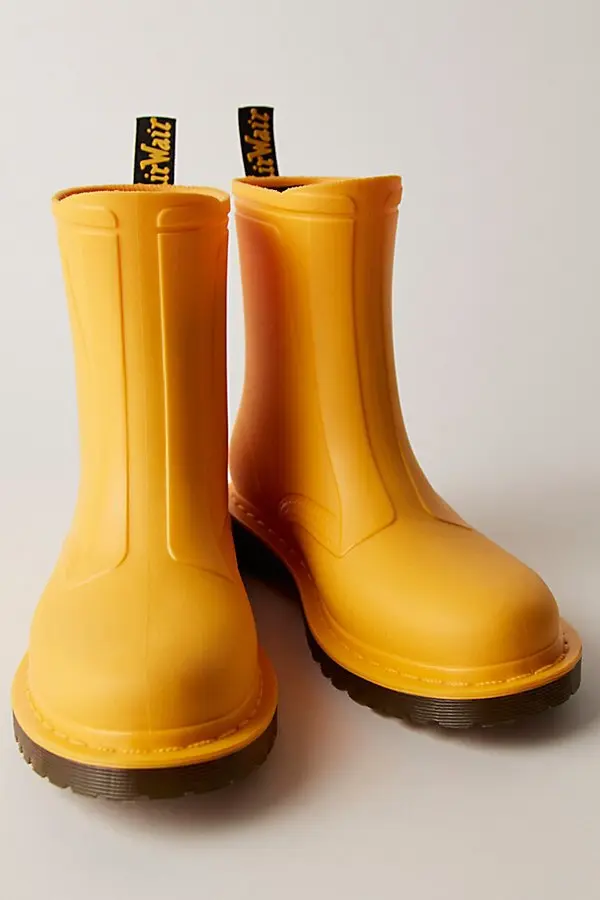 Dr. Martens 1460 Ankle Rain Boots With Signature Sole And Heel Pull Tabs - Yellow