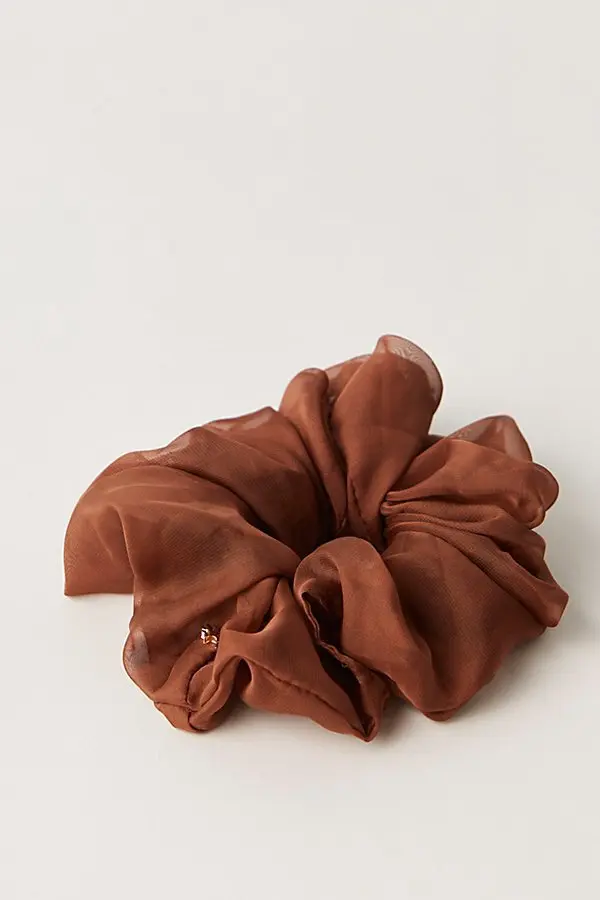 Lele Sadoughi Oversized Organza Scrunchie With Gold Logo Charm