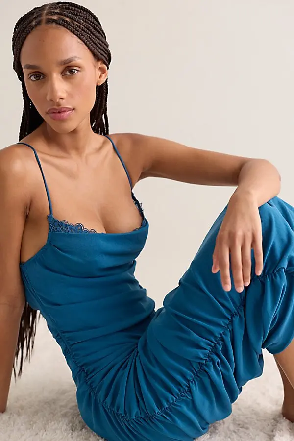 INTIMATELY Ruched Corset Midi Slip Dress - Seaside