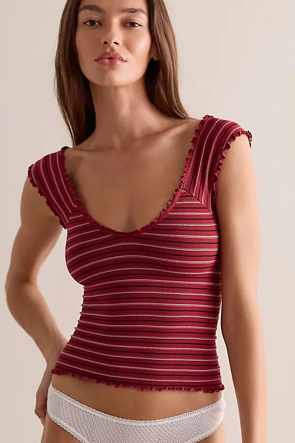 INTIMATELY Sunbeam Stripe Tee - Deep Claret