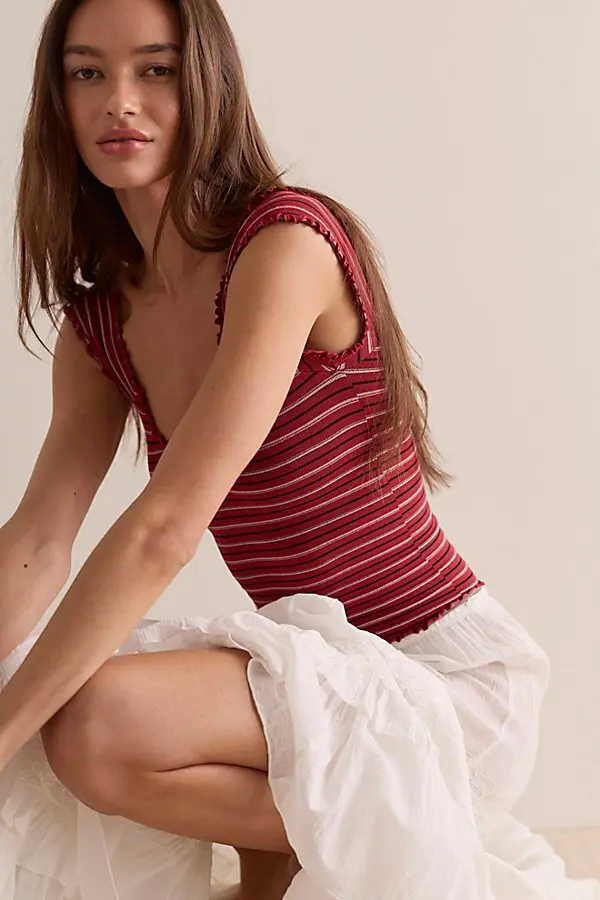 INTIMATELY Sunbeam Stripe Tee - Deep Claret