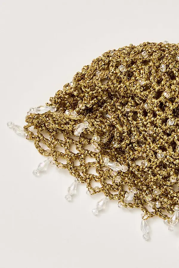 Free People Crochet Cap With Crystal Embellishments