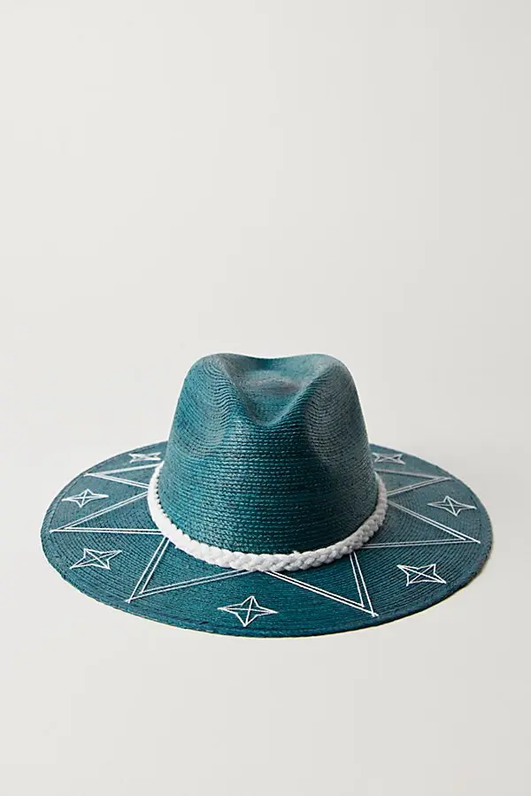 Corazon Playero Aurora Embroidered Straw Sun Hat - Teal