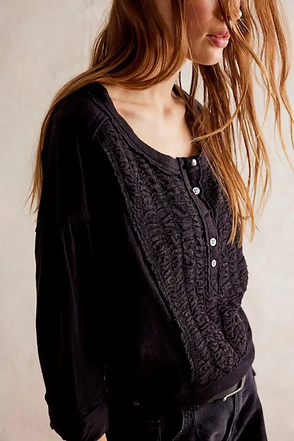We The Free Redone Cotton Slouchy Long-sleeve Tee With Shirred Detailing - Black
