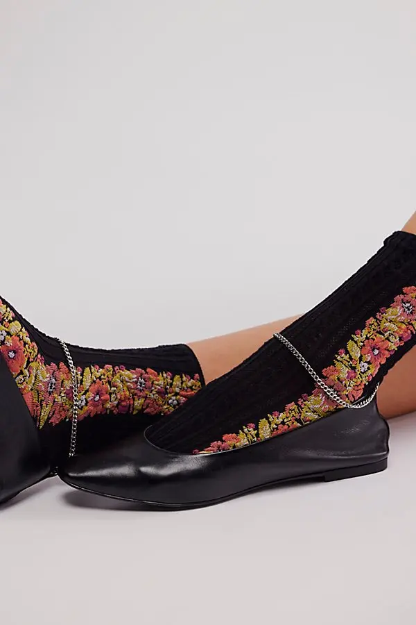 Free People Garden Brunch Crew Socks - Black