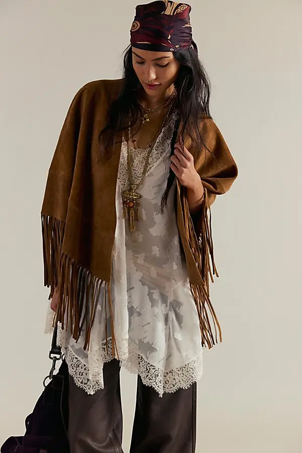 Free People Suede Fringe Shawl - Brown