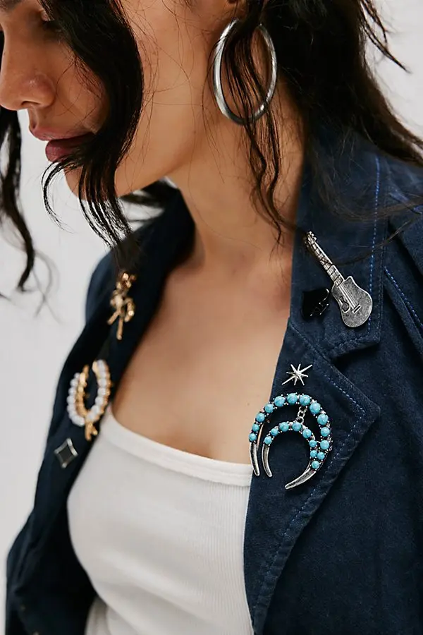 Free People Horseshoe Brooch With Stone Detailing